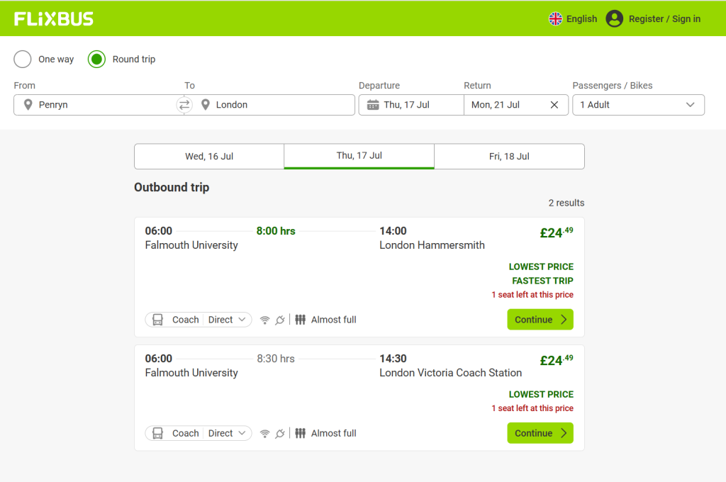 New Penryn Campus to London Hammersmith Bus Service with Flix Bus – FX Plus